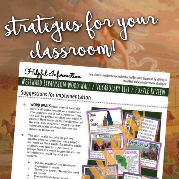 Word Wall Westward Expansion Vocabulary Practices - Peacefield History