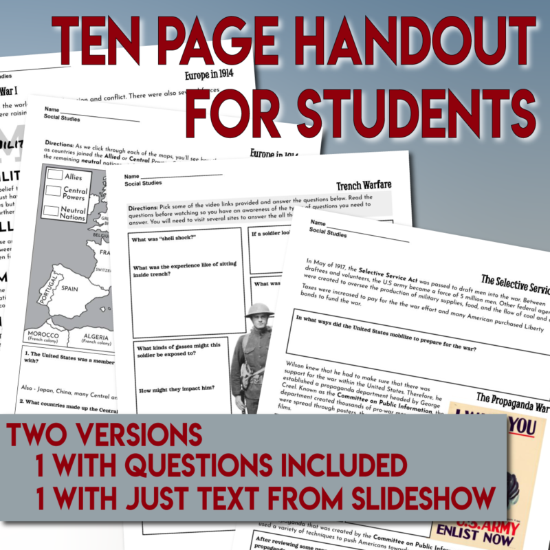 World War I Full Unit Overview and Lesson Plan with Handout ...