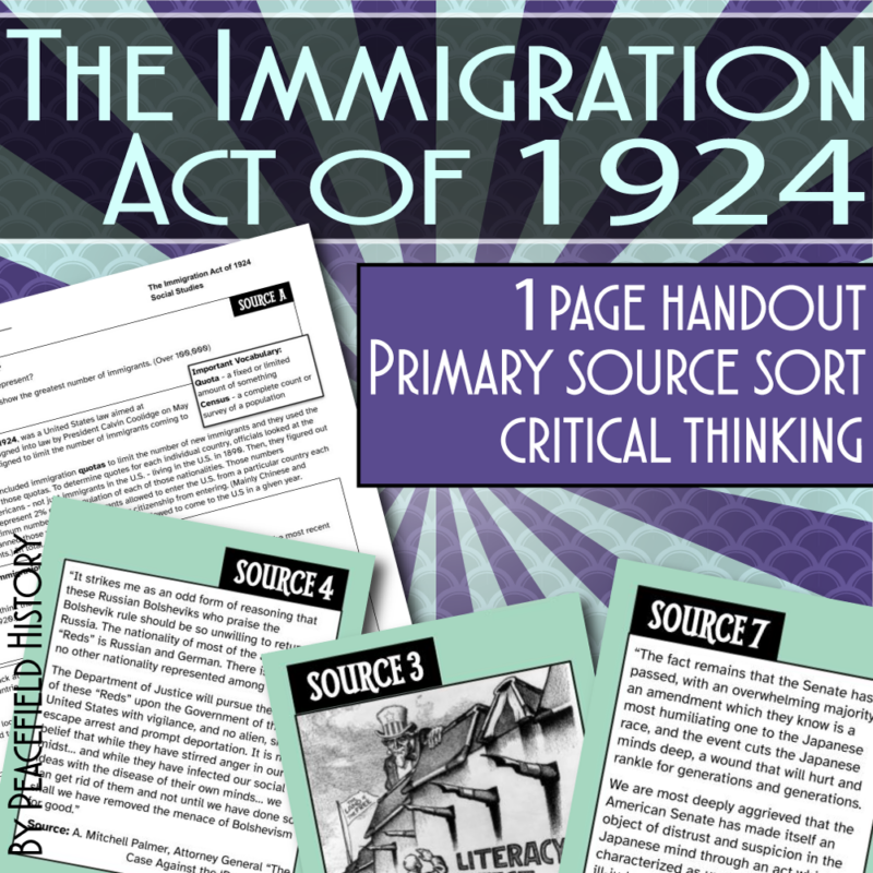The Immigration Act of 1924 Primary Source Analysis - Peacefield History